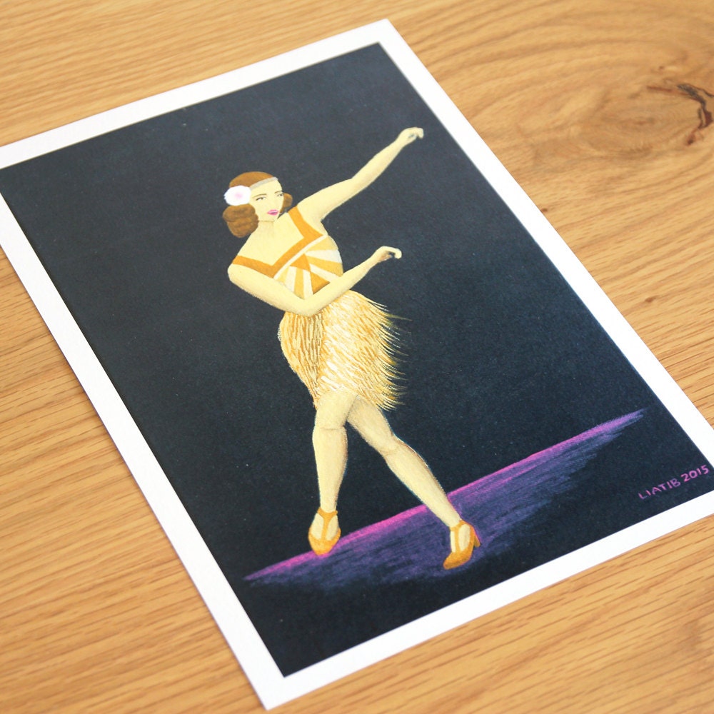A4 Illustration Poster of Dancing Girl in 20's Fashion - Etsy Israel