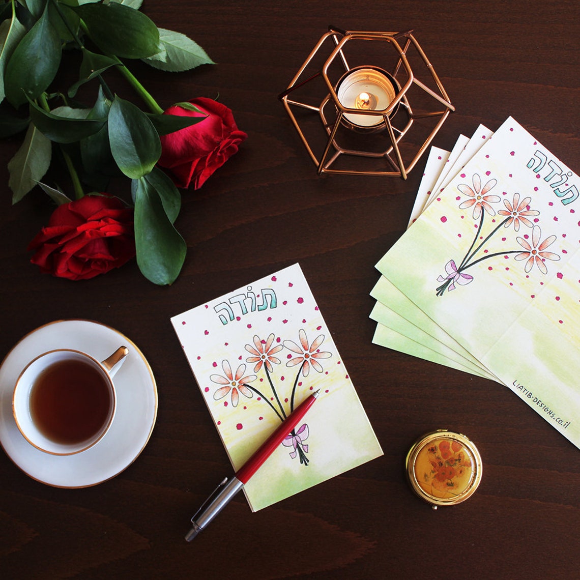 Set of 5 Hebrew Toda / Thank You Card With a Colorful Envelope - Etsy