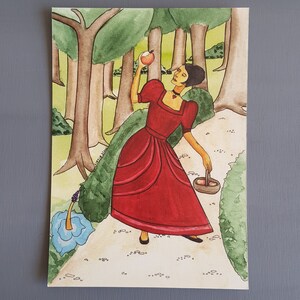 Snow White Drawing Water Color Illustration Print on Paper A5 - Etsy Israel