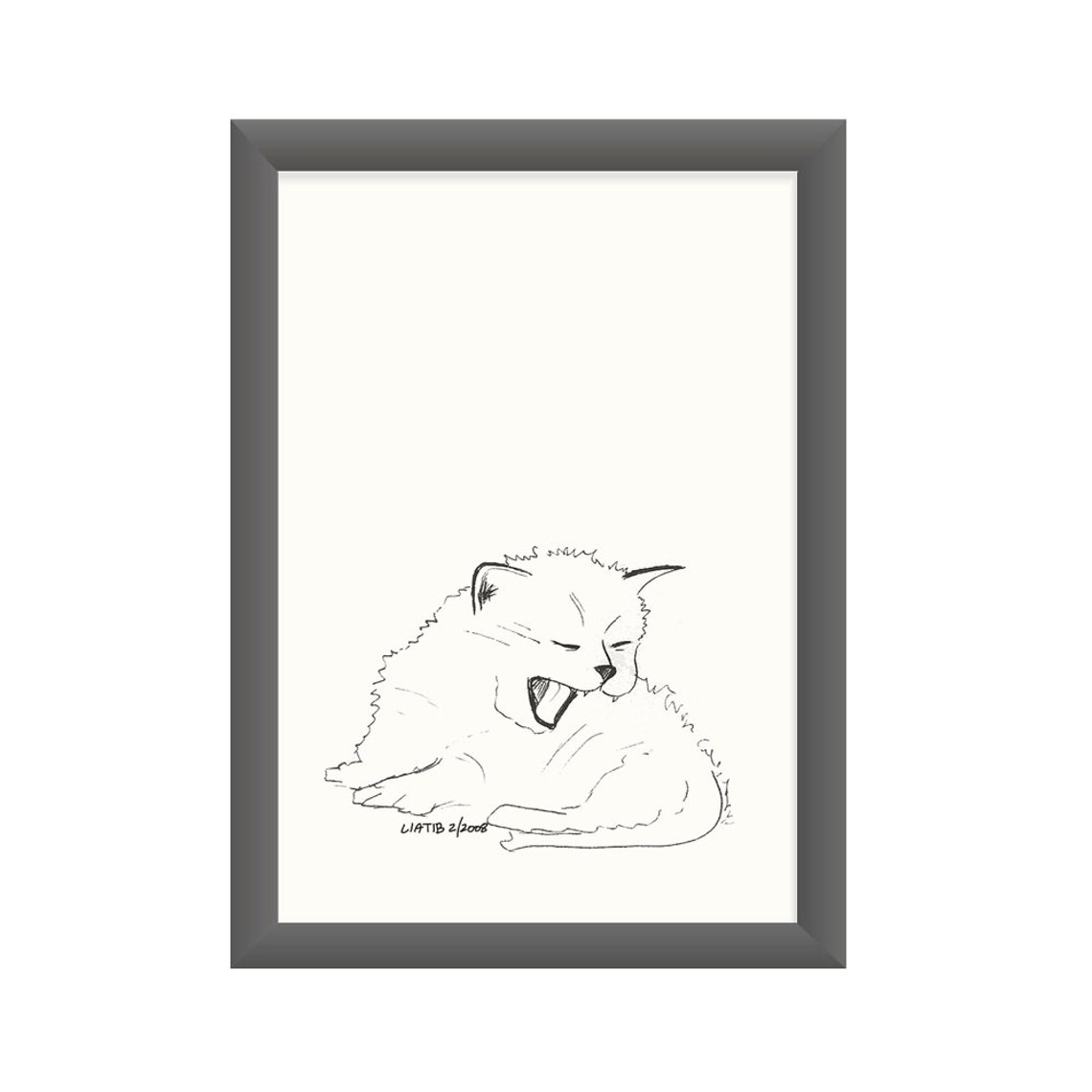 Shouting Kitten Sketch, Black and White Illustration Print on A5 Paper ...