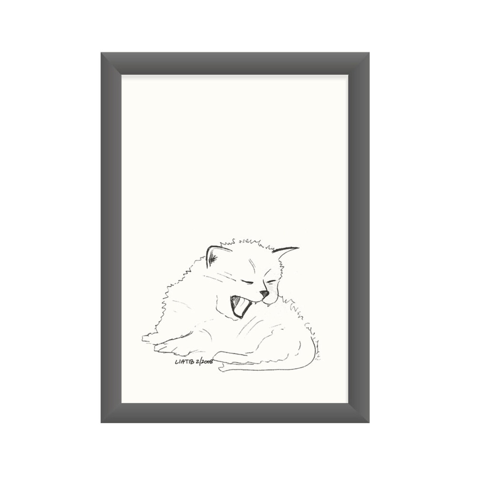 Shouting Kitten Sketch, Black and White Illustration Print on A5 Paper ...
