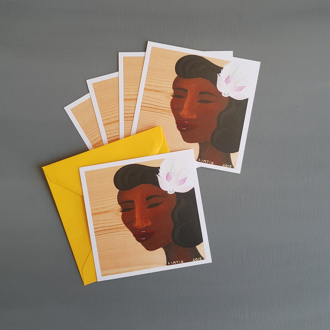 Set of 5 Cards Girl Portrait Illustration Greeting Card for - Etsy