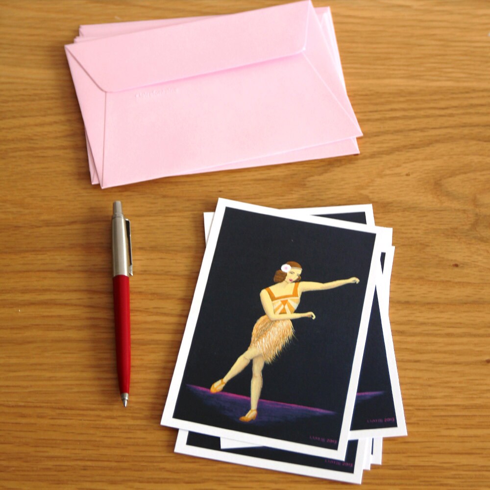 Set of 5 Cards Jazz Age Dancing Girl Illustration Greeting Cards Great ...