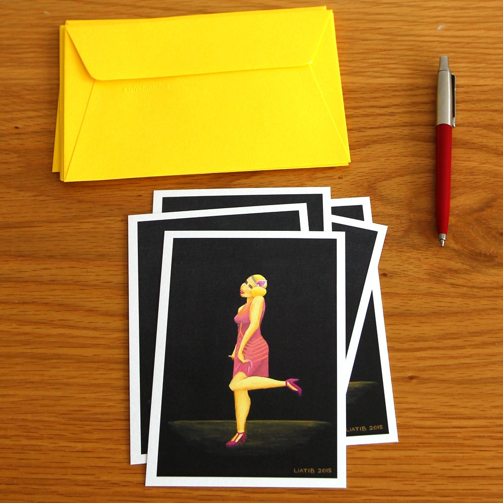Set of 5 Cards Swings Dancing Girl Illustration Greeting Cards Great ...