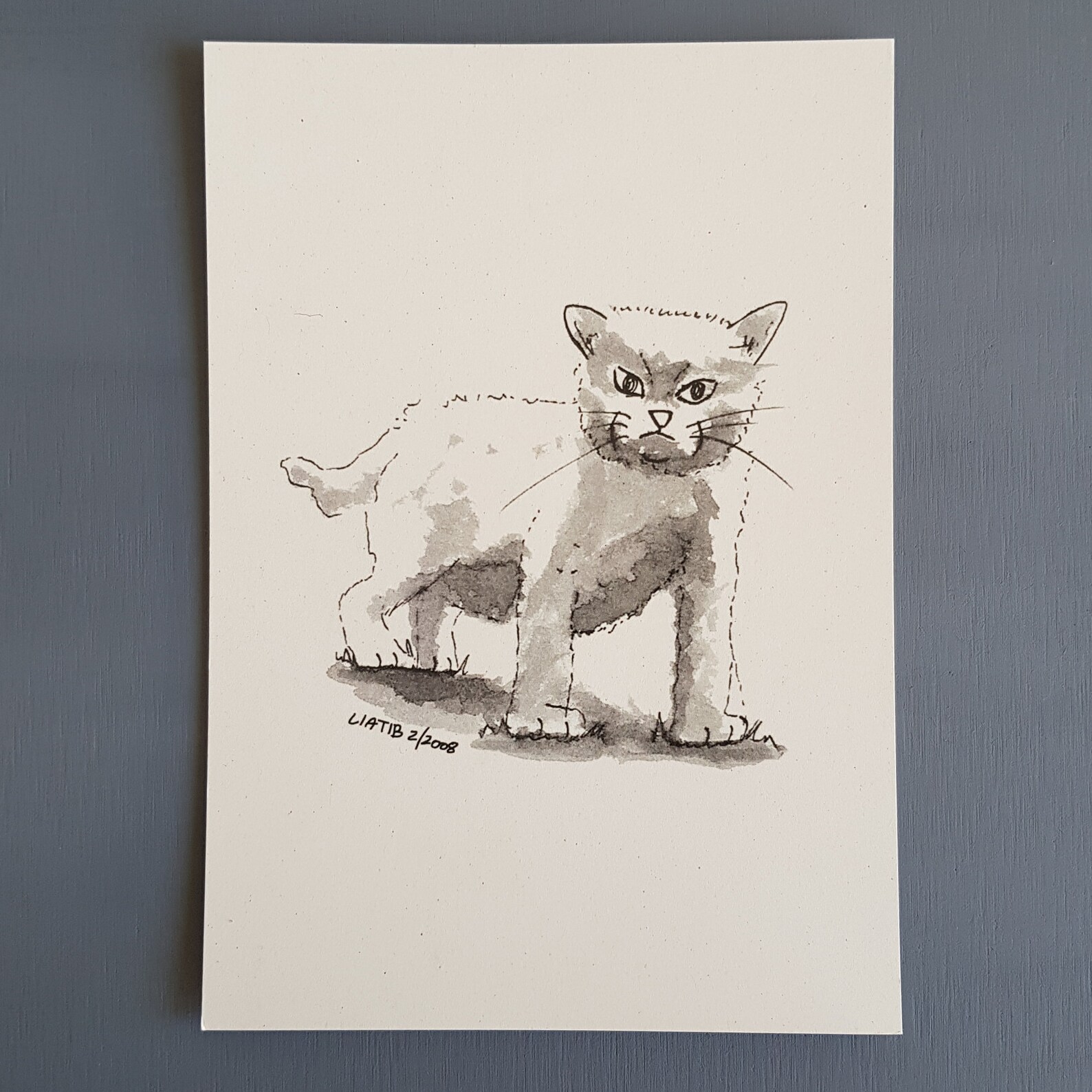 Standing Kitten Drawing , Black and White A5 Illustration Print on ...