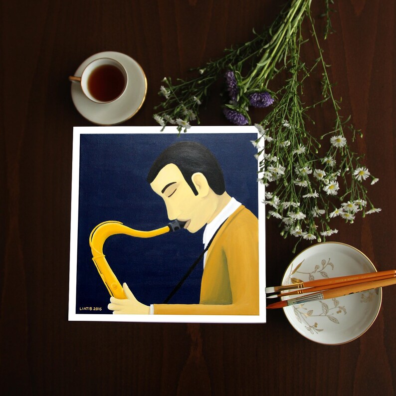 Square Poster of Jazz Saxophone Player Illustration Print - Etsy Israel