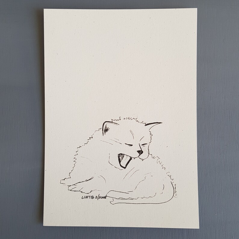 Shouting Kitten Sketch, Black and White Illustration Print on A5 Paper ...