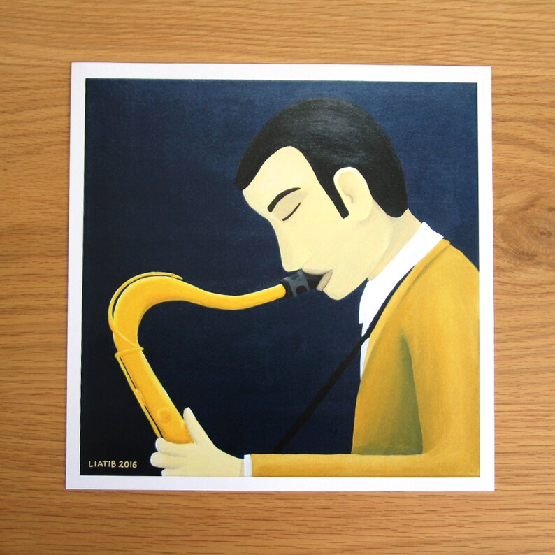 Square Poster of Jazz Saxophone Player Illustration Print Great Music ...