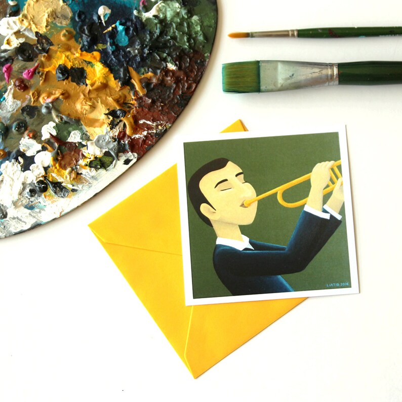 Set of 5 Cards of Trumpet Player Illustrated Greeting Card - Etsy Israel