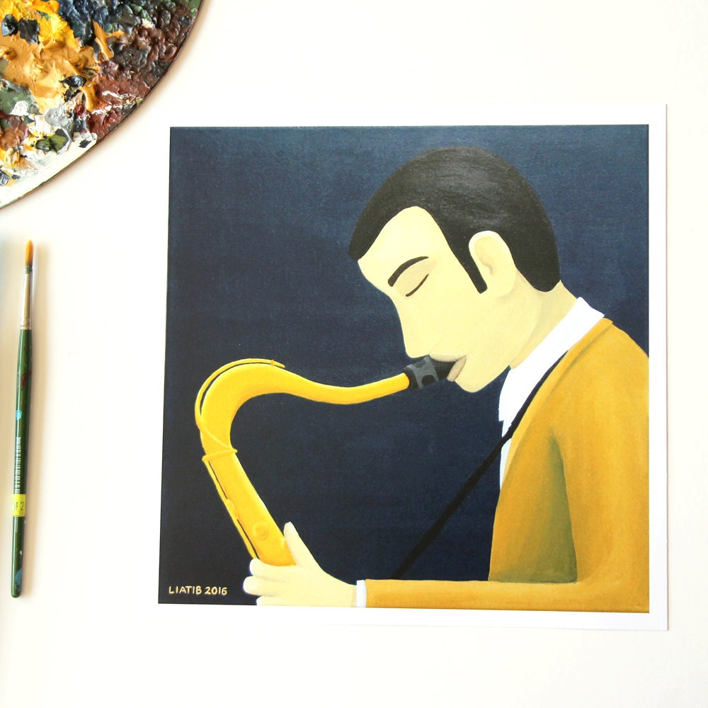 Square Poster of Jazz Saxophone Player Illustration Print Great Music ...