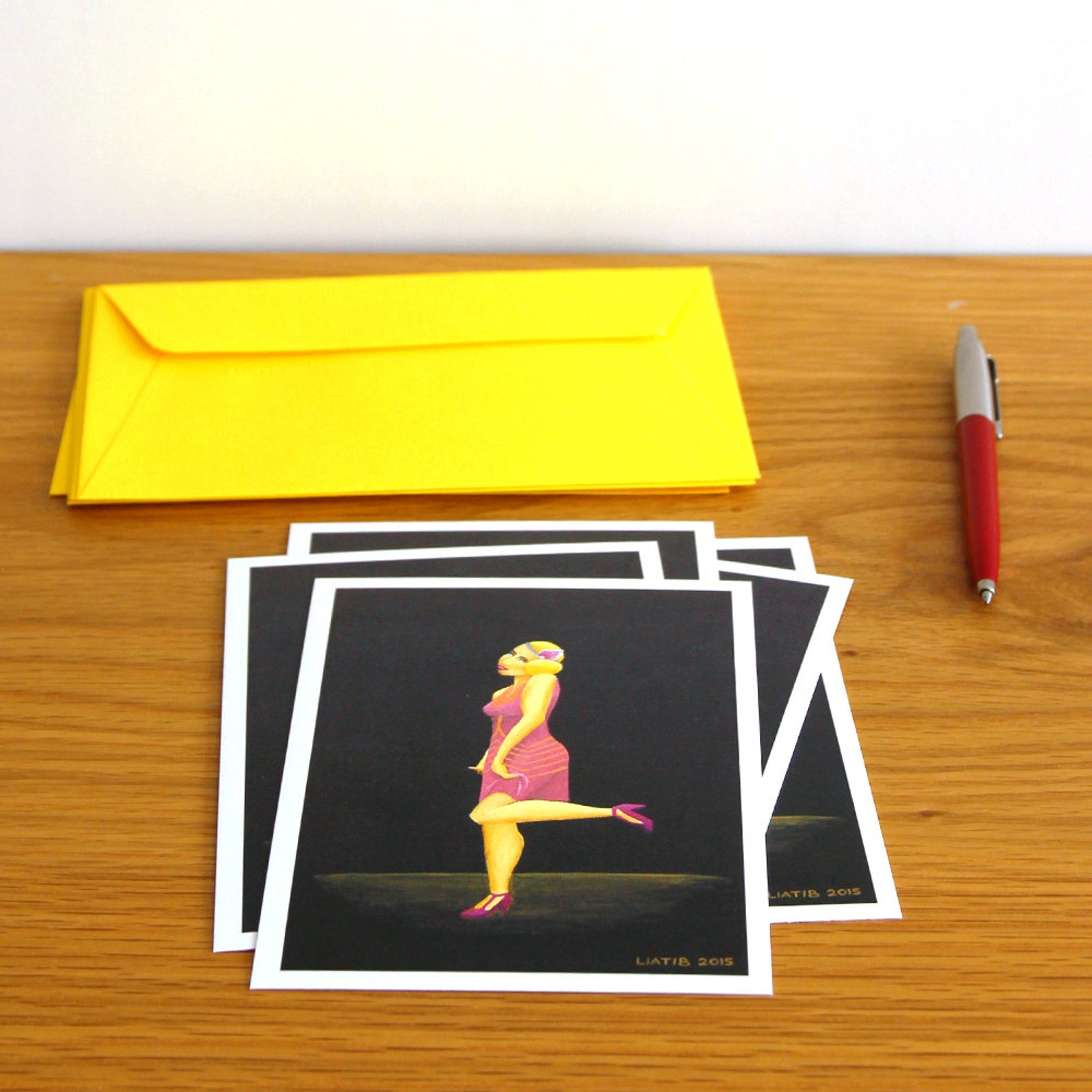 Set of 5 Cards Swings Dancing Girl Illustration Greeting Cards Great ...