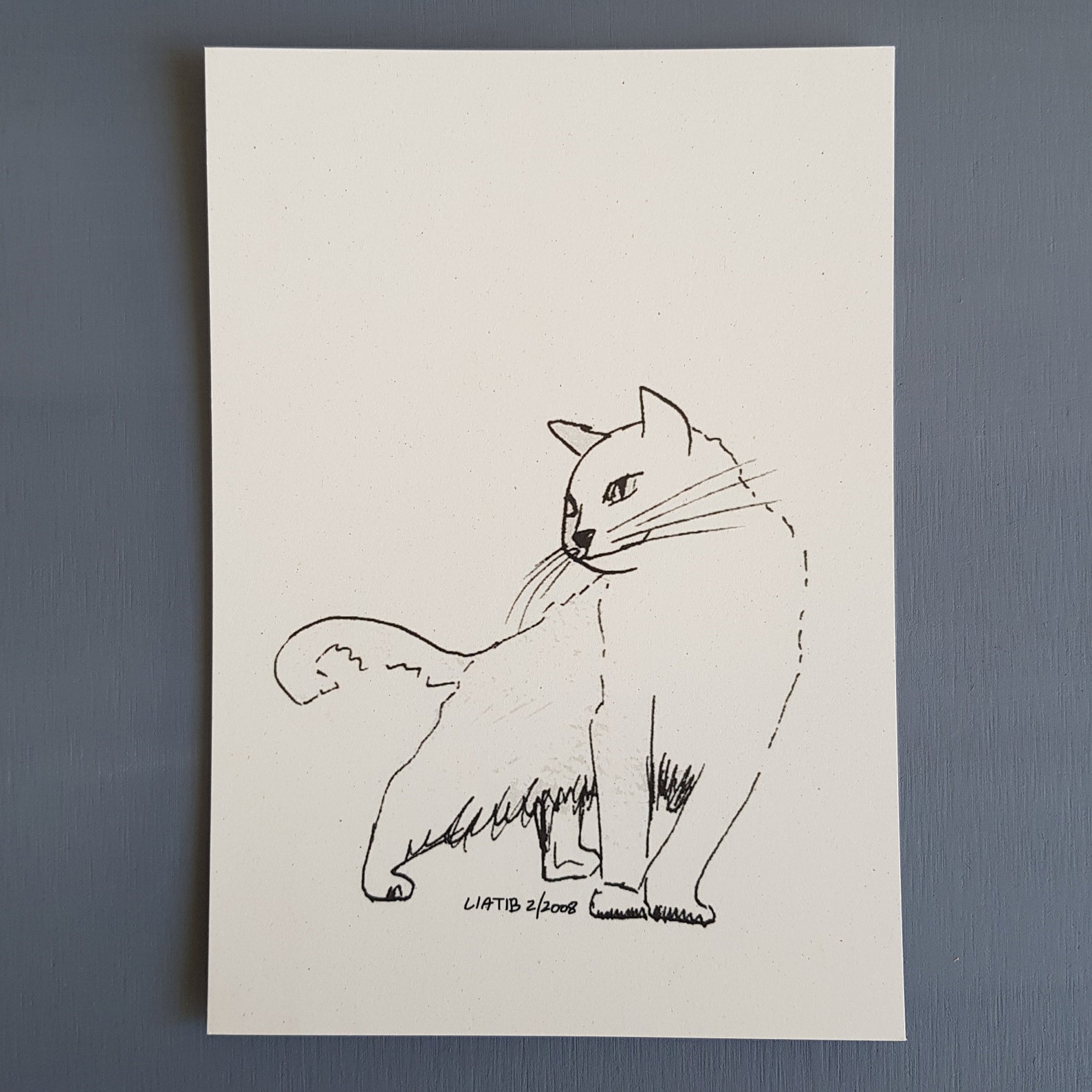 Standing Cat Image in Black Ink Illustration Giclee Print on A5 Paper ...