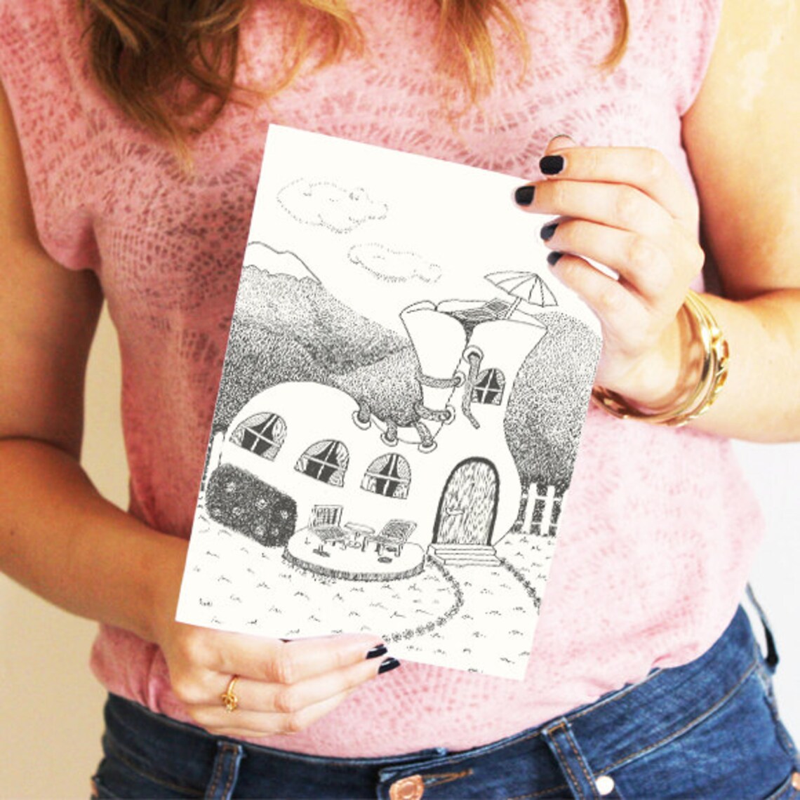 Shoe House Illustration , Black and White A5 Drawing Print on Paper ...