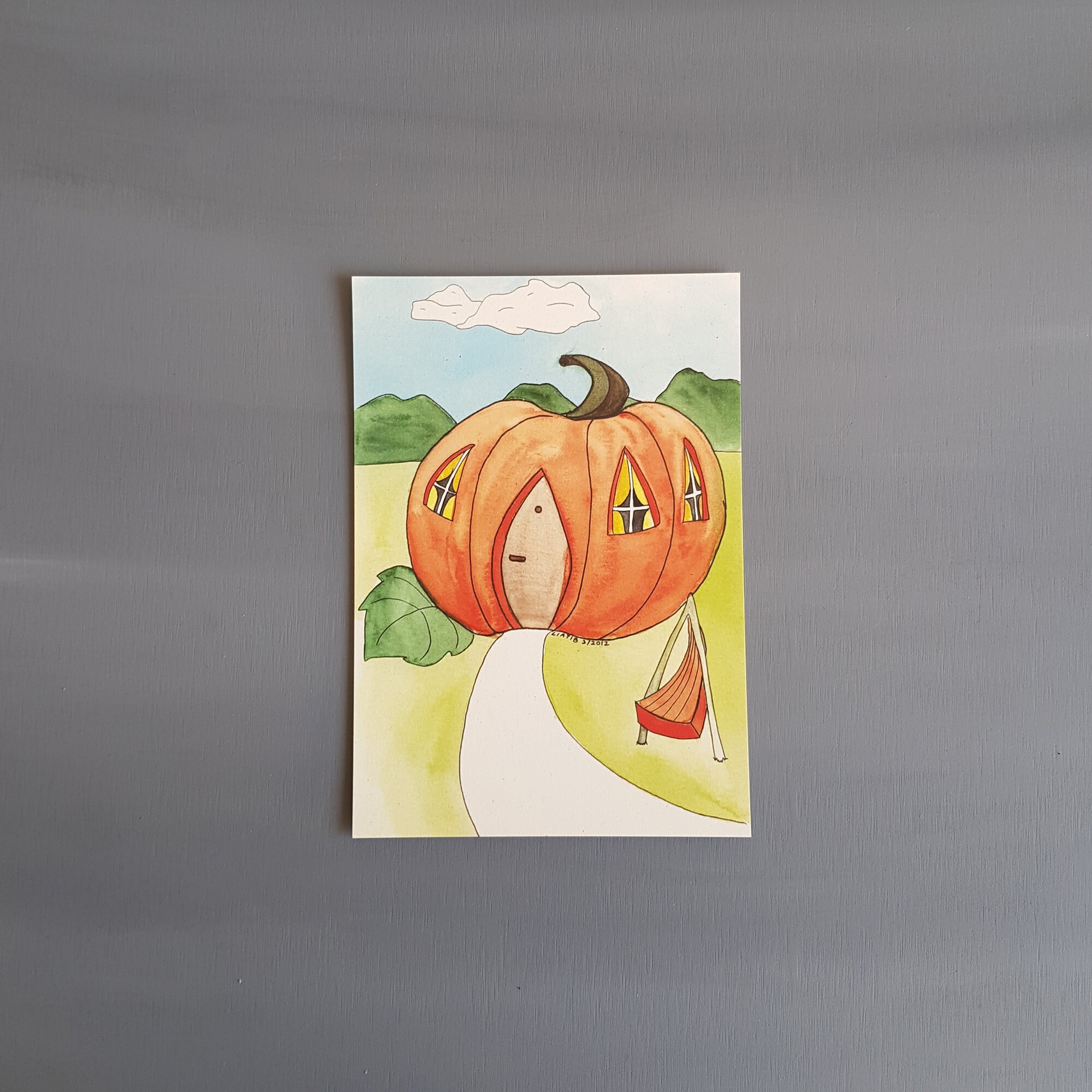 Pumpkin House Illustration, Watercolor Illustration Print on A5 Paper ...