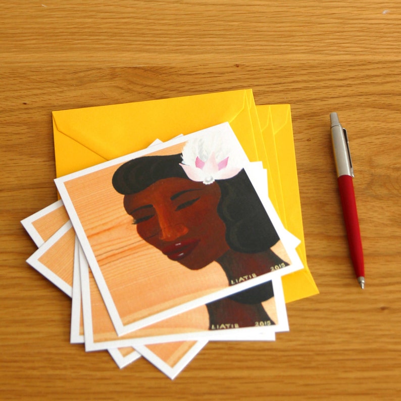 Set of 5 Cards Girl Portrait Illustration Greeting Card for - Etsy