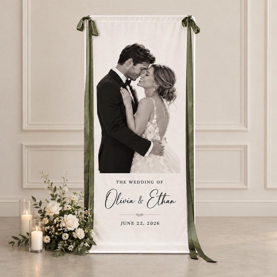 Personalized Fabric Wedding Welcome Banner, Custom Couple Photo Linen ...