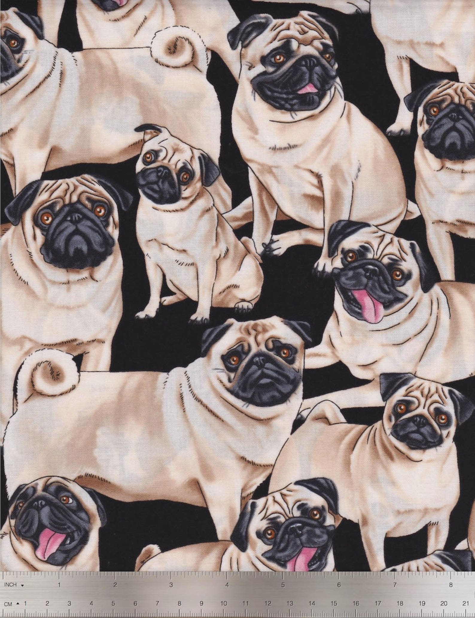 Timeless Treasures Fabric Pugs Pug Dog on Black 100% | Etsy