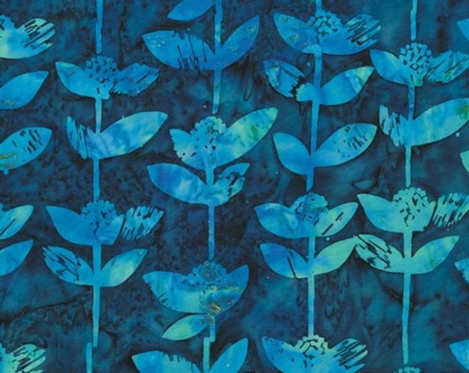 Hoffman Batik Fabric,hand Dyed Batik Tonal Floral Print in Cabo Blue, 1 ...