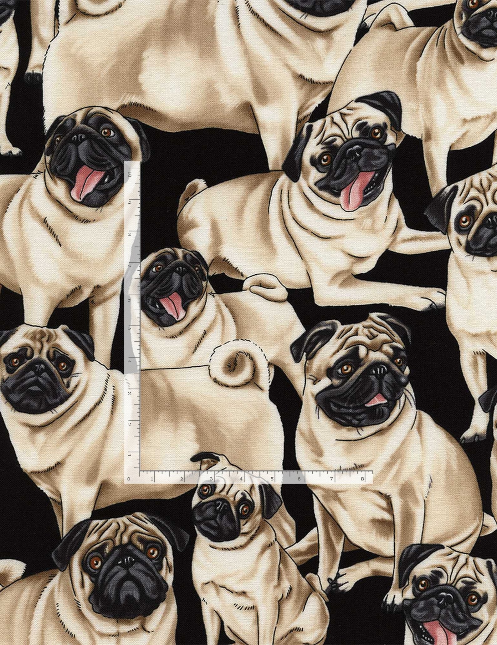 Timeless Treasures Fabric Pugs Pug Dog on Black 100% | Etsy