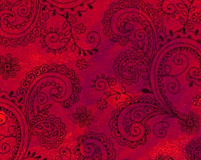 108 Wide Quilt Back Fabric Avalon Red Tonal Paisley 1 Yard Quilting ...