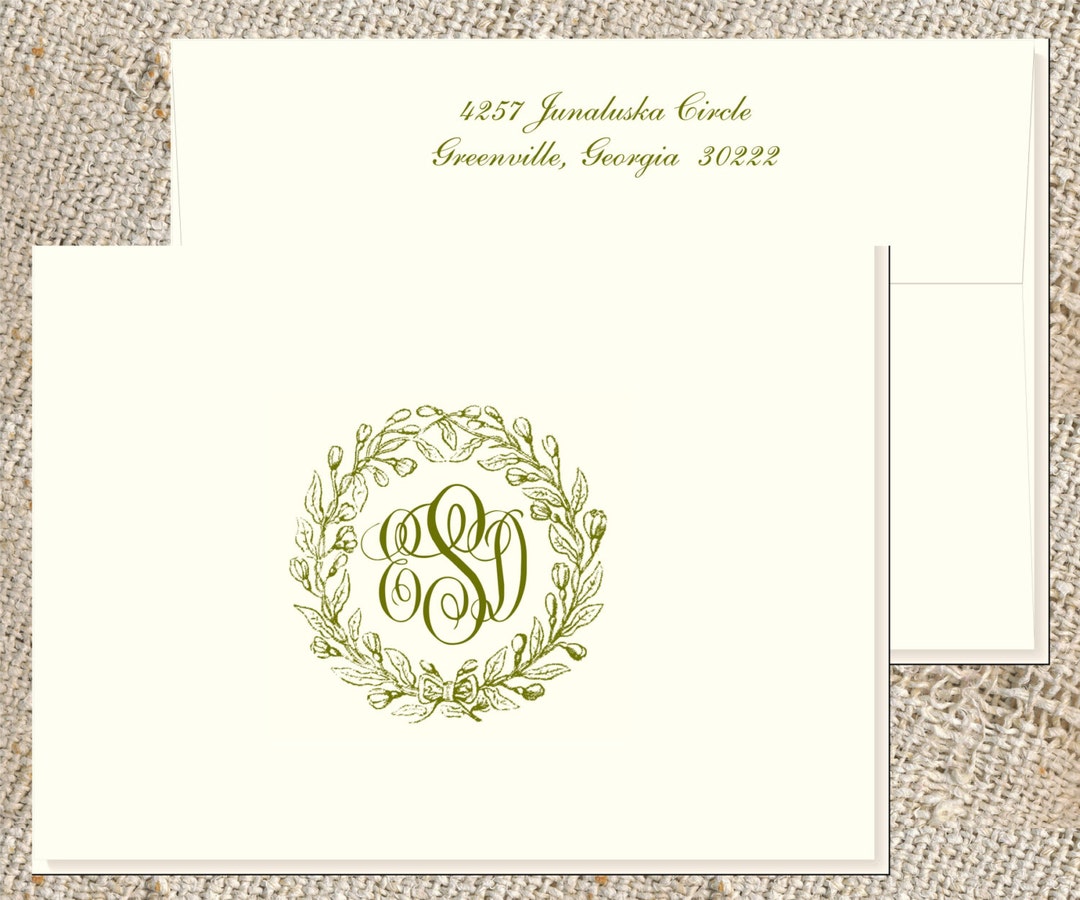 Classic Script Monogram Stationery - 25 Notes & Envelopes; Personalized ...