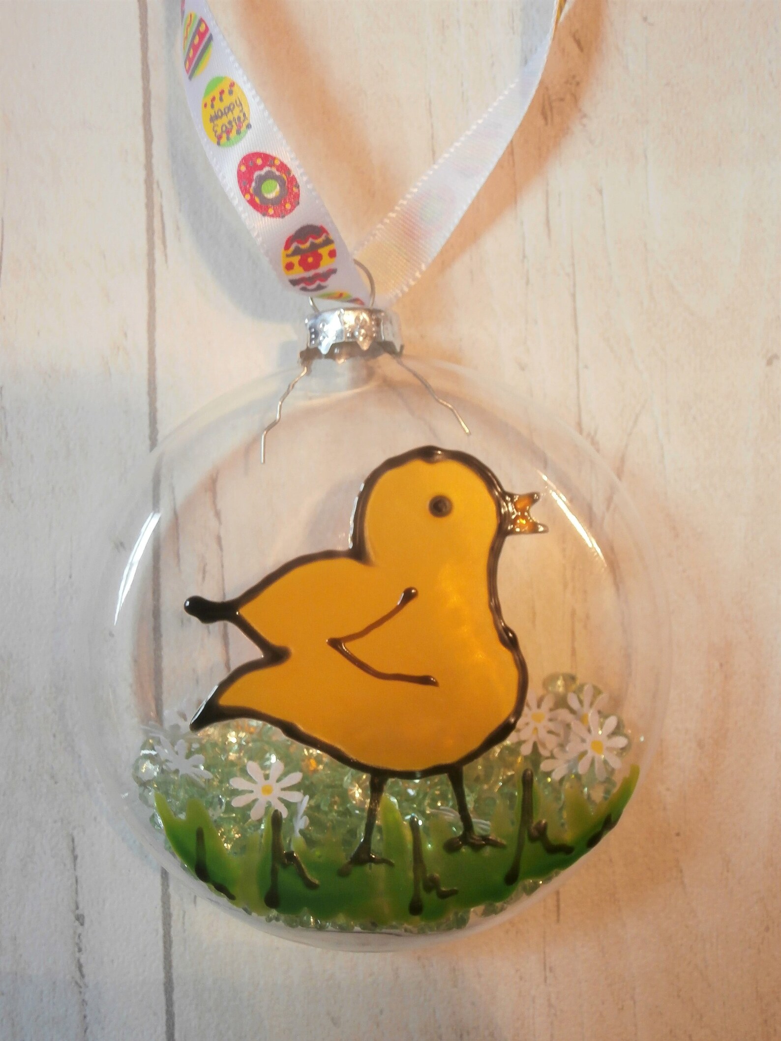 Hand painted Easter Chicken glass bauble | Etsy