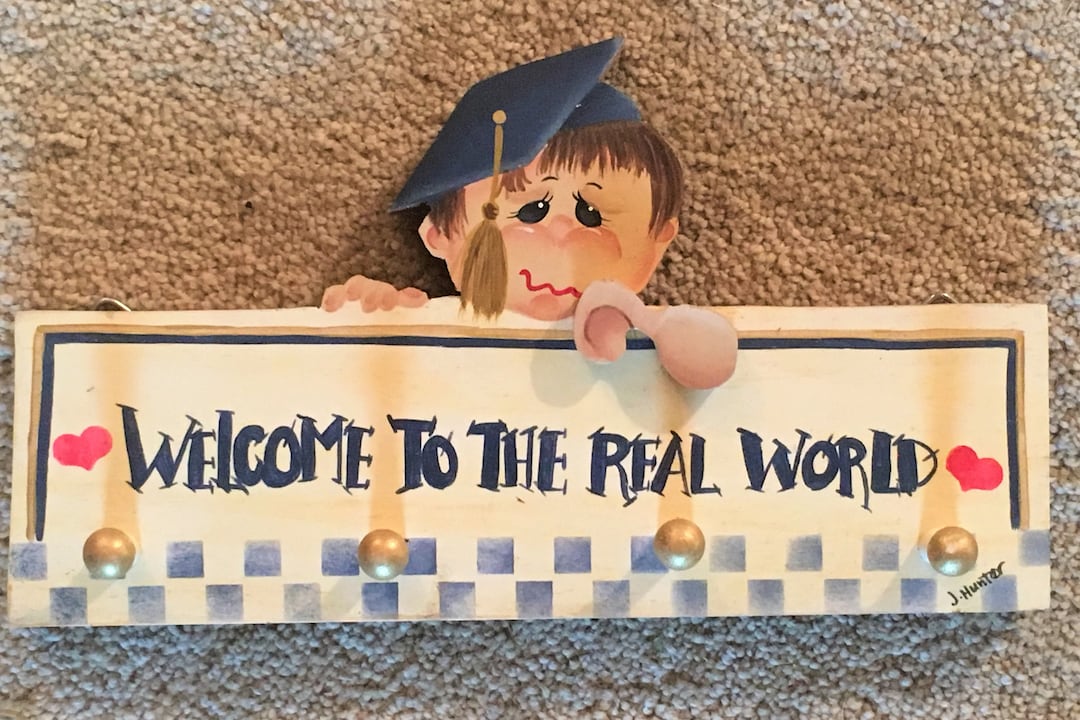 Welcome to the Real World Wooden Key Holder Plaque With 4 - Etsy