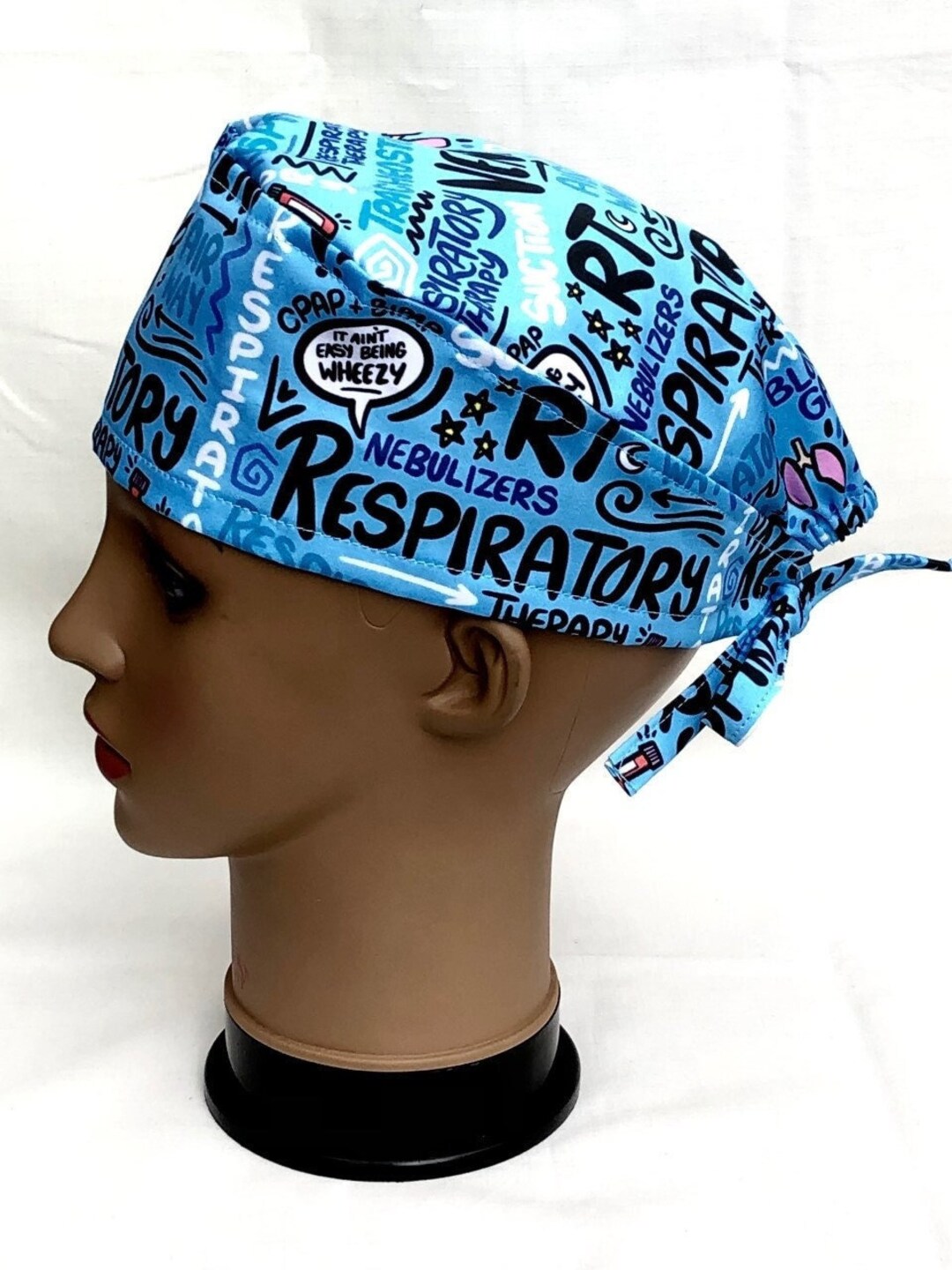 Unisex Scrub Hat-respiratory Therapy Scribbles-blue-regular & Euro Size ...