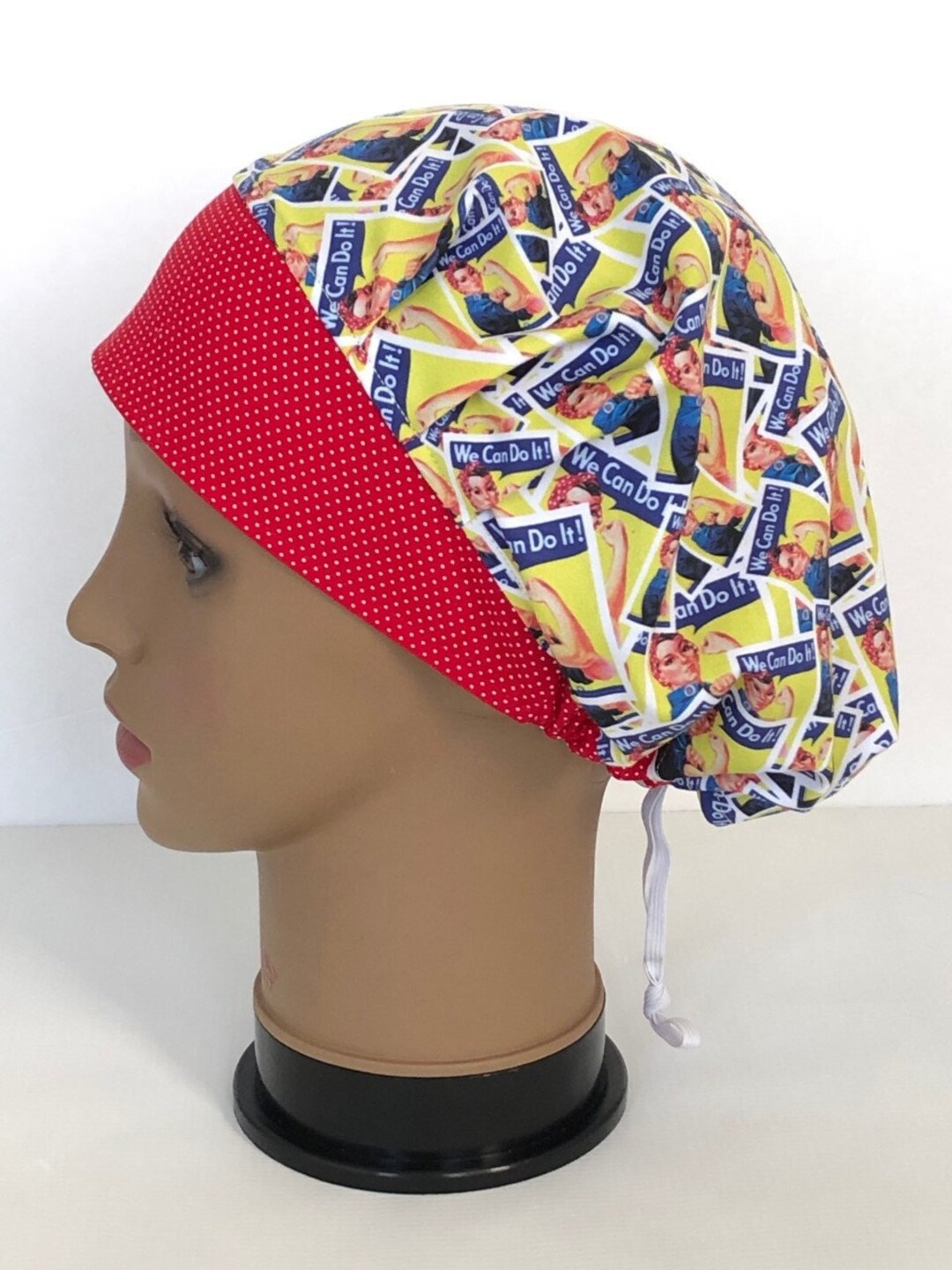 Bouffant Scrub Hat-rosie the Riveter-red & White Pin Dot Brim-made in ...
