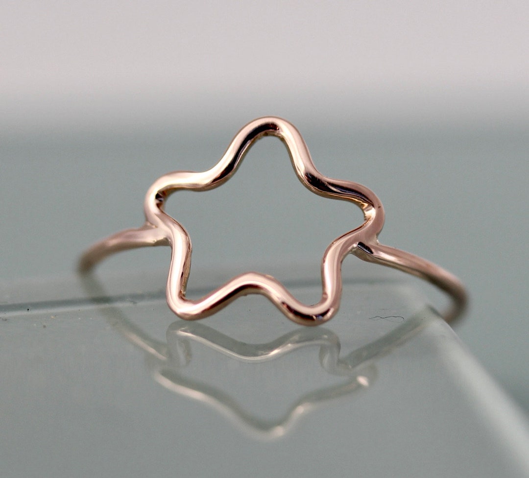 Star Ring Rose Gold 14k Solid Gold Open Star Band 1mm Statement Ring 5 ...