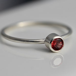 January Birthstone Ring Garnet Sterling Silver 1.3mm Band 4mm Gemstone ...