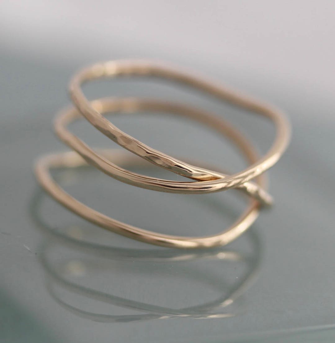 Gold Wrap Ring 14k Solid Gold Hammered and Smooth Organic Rustic 3 Band ...