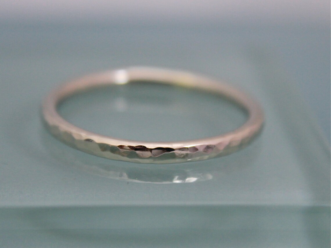 White Gold Wedding Ring Hammered 2mm Solid 14k Gold Band Men's or Women ...