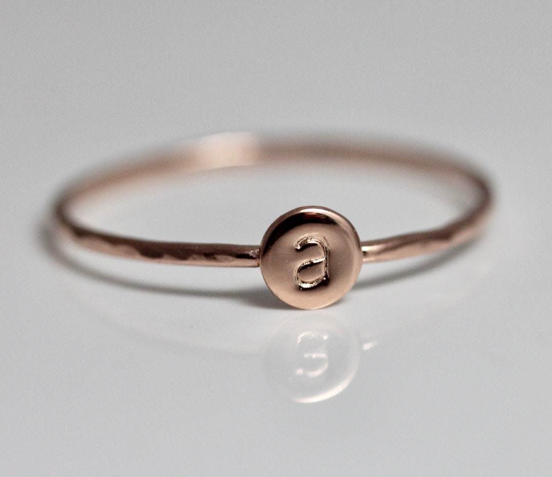 Rose Gold Personalized Letter Ring 14k Hammered Band With Hand Cut ...