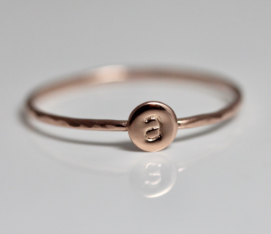 Rose Gold Personalized Letter Ring 14k Hammered Band With Hand - Etsy