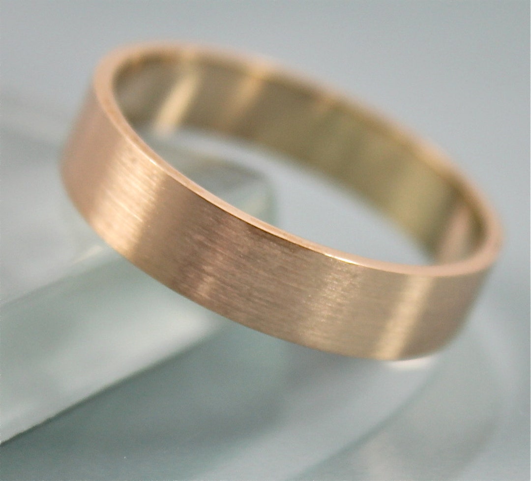 Wide Gold Wedding Ring Brushed 14k Solid Yellow Recycled Gold Classic ...
