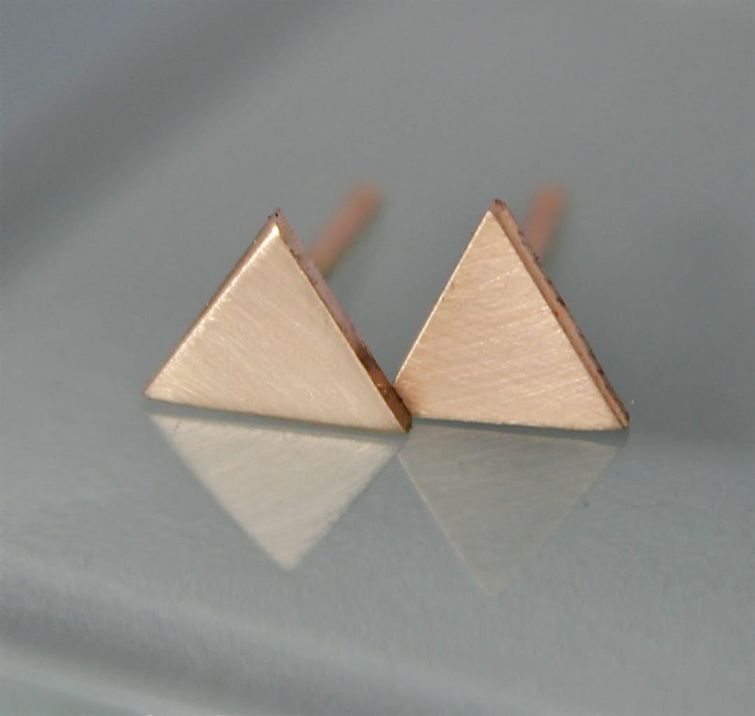 18k Gold Triangle Tiny Stud Earrings Geometric Pyramid Simple Eco ...