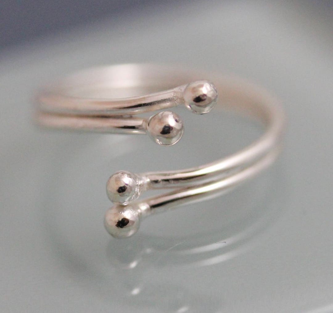 Sterling Silver Ring Open Double Band Ring Adjustable With Balls ...
