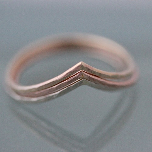 Chevron Wave Ring 14k SOLID Tri Color Gold Stacking Band Set - Etsy Canada