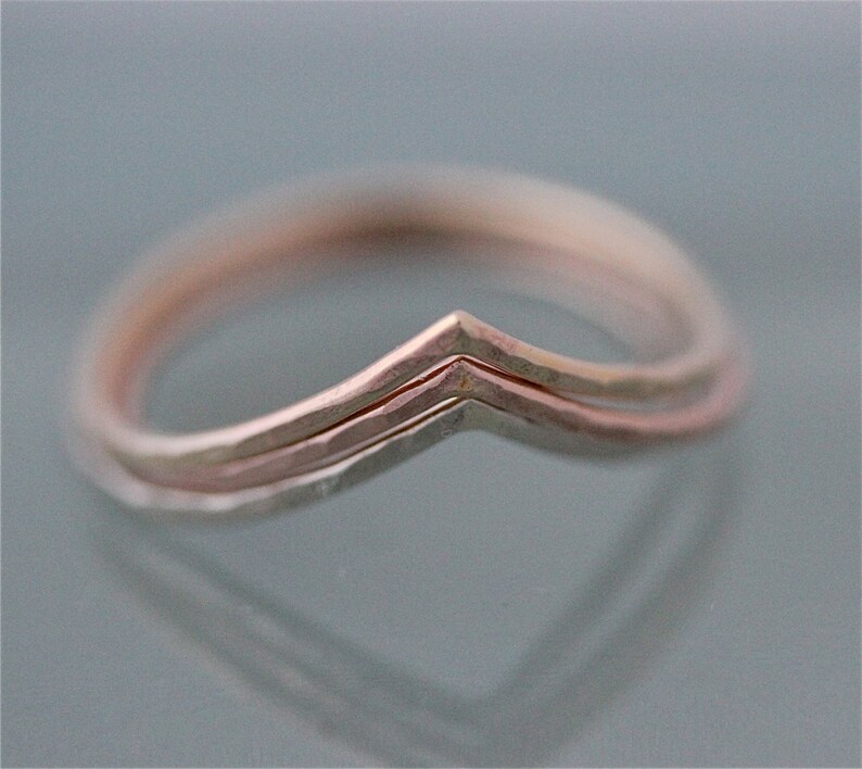Chevron Wave Ring 14k SOLID Tri Color Gold Stacking Band Set - Etsy Canada