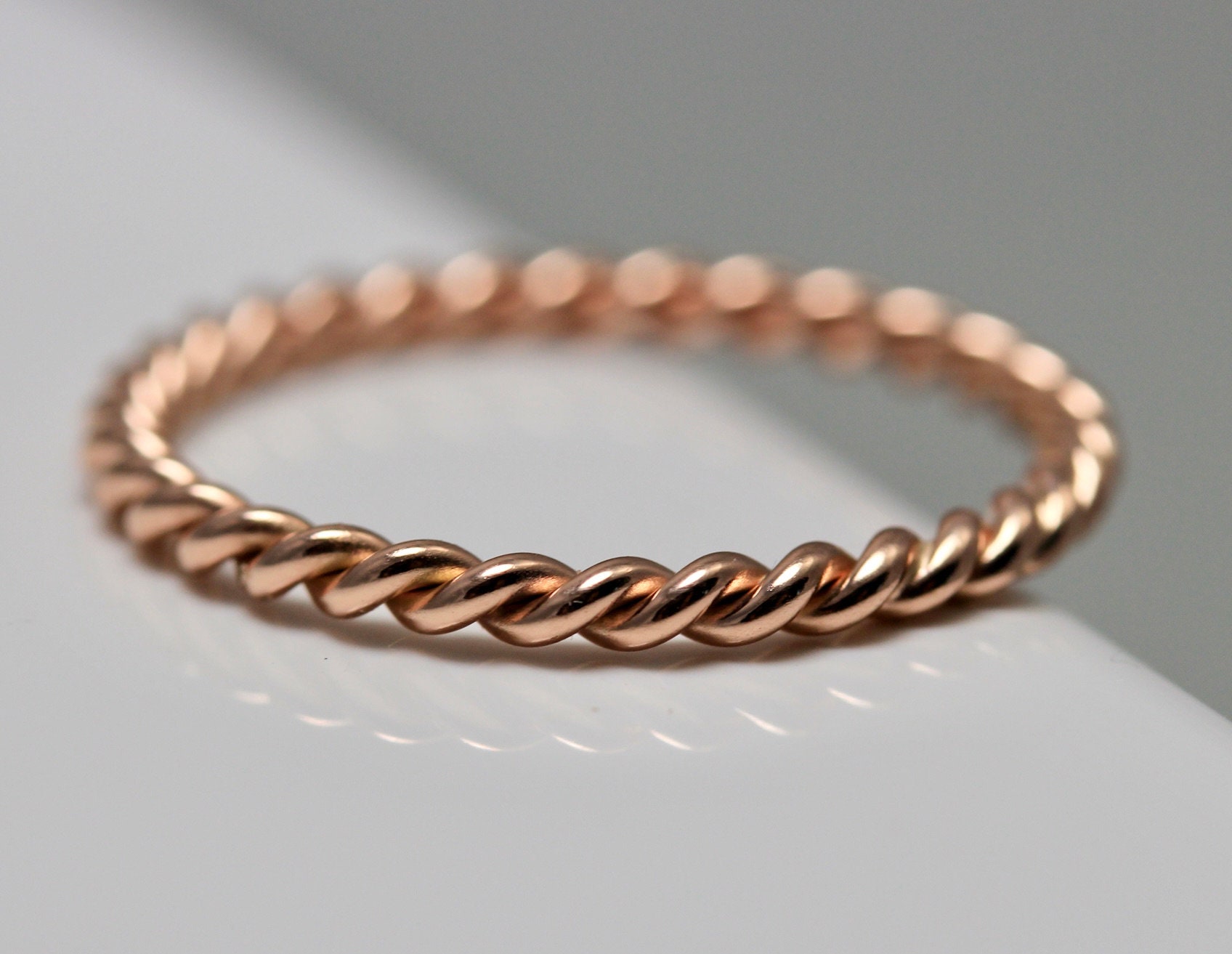Rose Gold Twist Ring 14k Solid Rose Gold 2mm Twisted Rope - Etsy