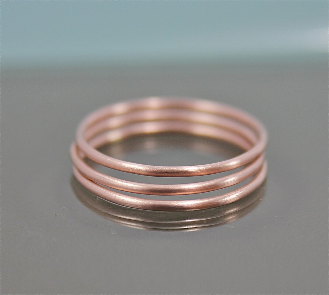 Rose Gold Rings 14k Solid Gold Thin Round Simple Stacking Band Set of 3 ...