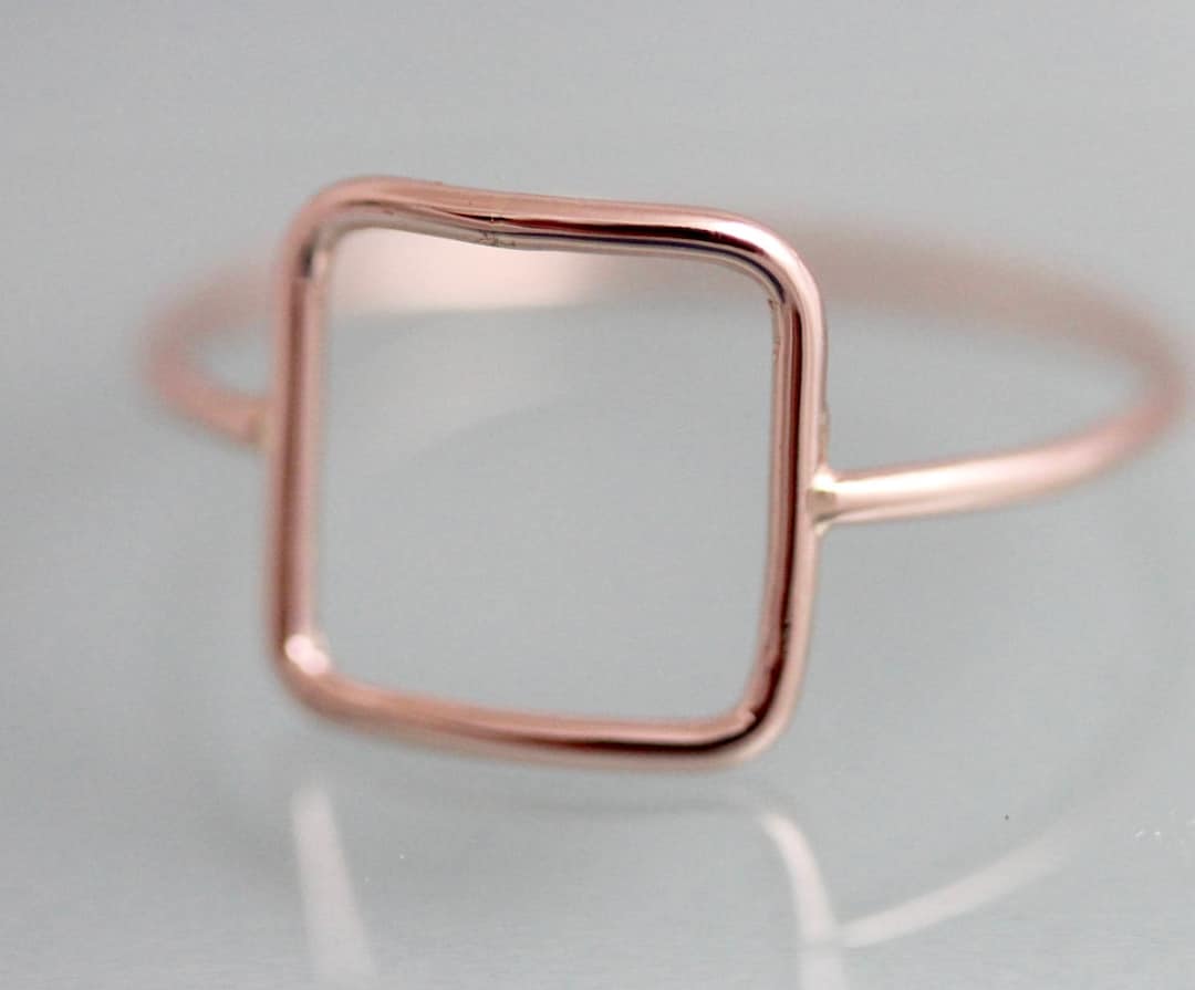Open Square Ring 14k Rose Gold 10mm Geometric Statement Band Skinny ...