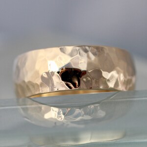 14k Wide Hammered Gold Ring Solid Yellow Gold 8mm Classic Dome Men's or ...