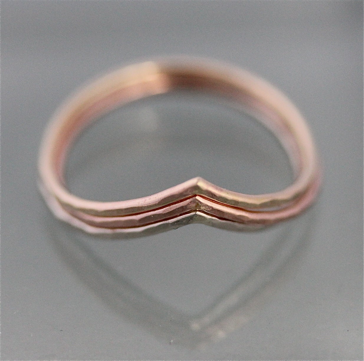 Chevron Wave Ring 14k SOLID Tri Color Gold Stacking Band Set - Etsy Canada