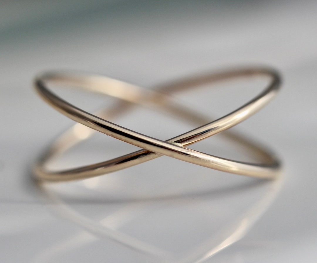 Gold Criss Cross Ring X Double Infinity 14k SOLID Gold Recycled 1mm ...