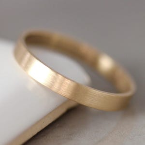 Flat Gold Wedding Ring Brushed Rectangle 14k Solid Yellow Recycled Gold ...
