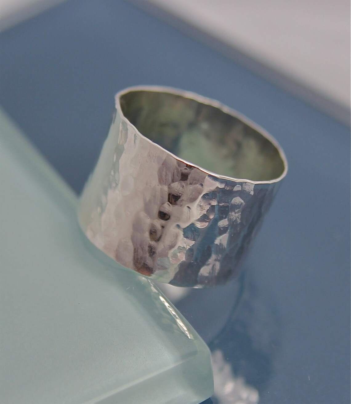 Wide Silver Ring Hammered Texture Sterling Silver Band - Etsy
