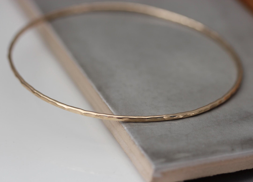 Gold Hammered Bangle 14k Yellow Gold Filled 1.6mm 14 Gauge Sparkle ...