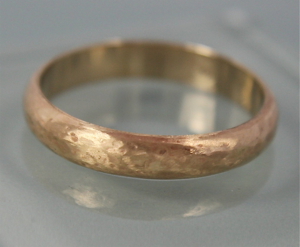 Rustic Wedding Ring 14k Solid Yellow Gold 4mm Men's Band | Etsy